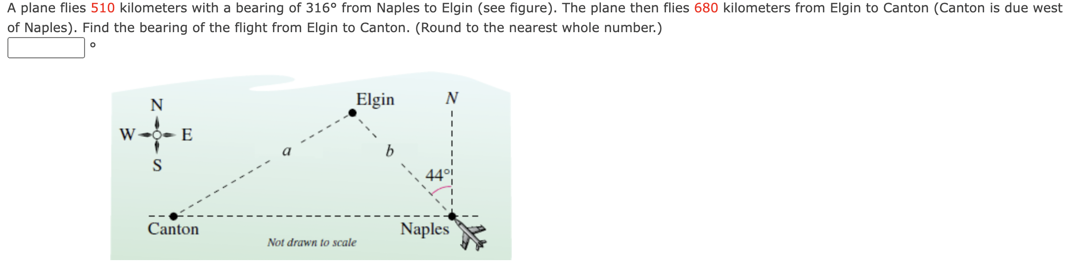 Solved A plane flies 510 kilometers with a bearing of 316∘ | Chegg.com