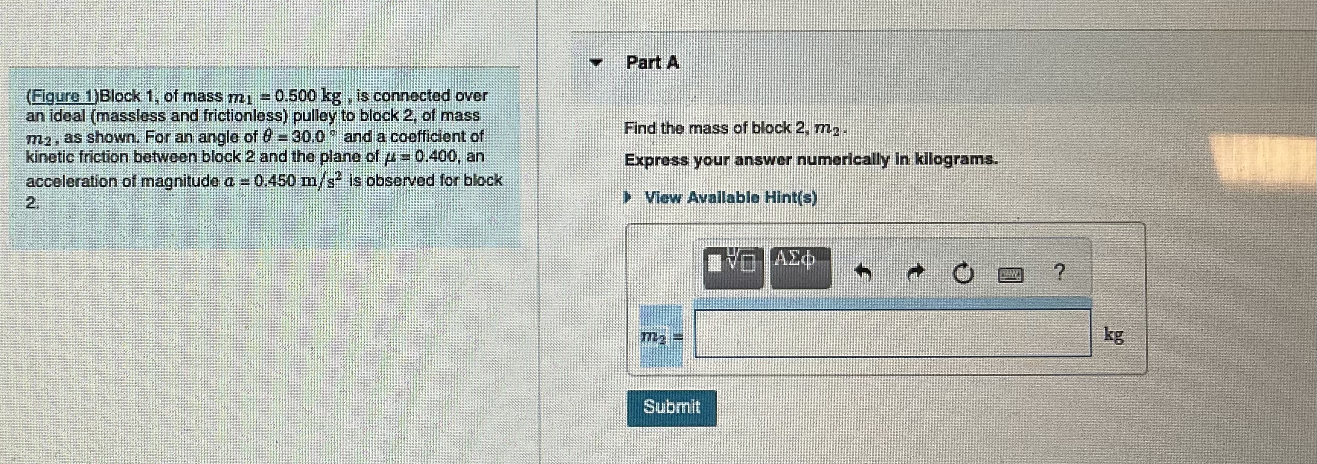 (Figure 1)Block 1, of mass m1=0.500 kg, is connected | Chegg.com