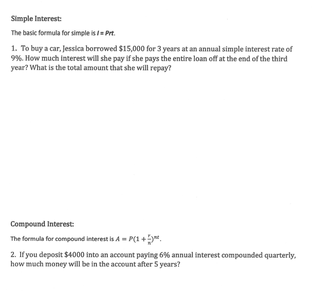 Solved Simple Interest The Basic Formula For Simple Is I 