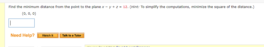 Solved Find the minimum distance from the point to the plane | Chegg.com