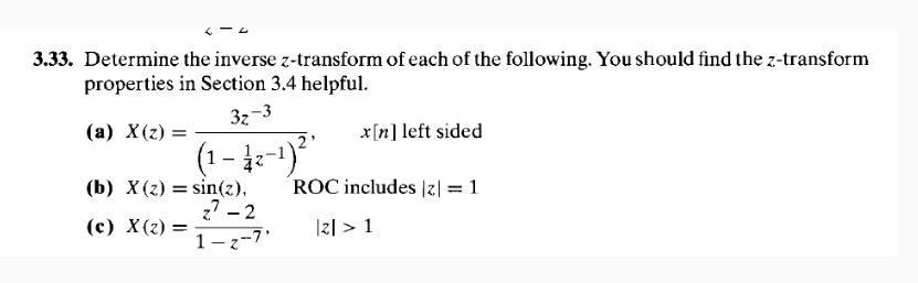 Solved 3.33. Determine the inverse z-transform of each of | Chegg.com