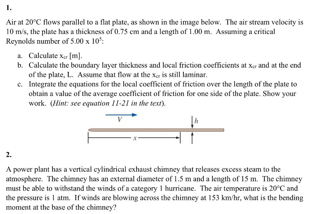 Solved Air at 20∘C flows parallel to a flat plate, as shown | Chegg.com