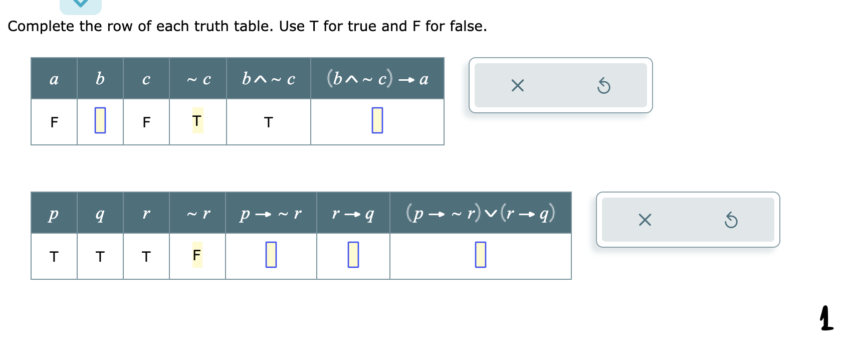 Solved Complete the row of each truth table. Use T for true | Chegg.com