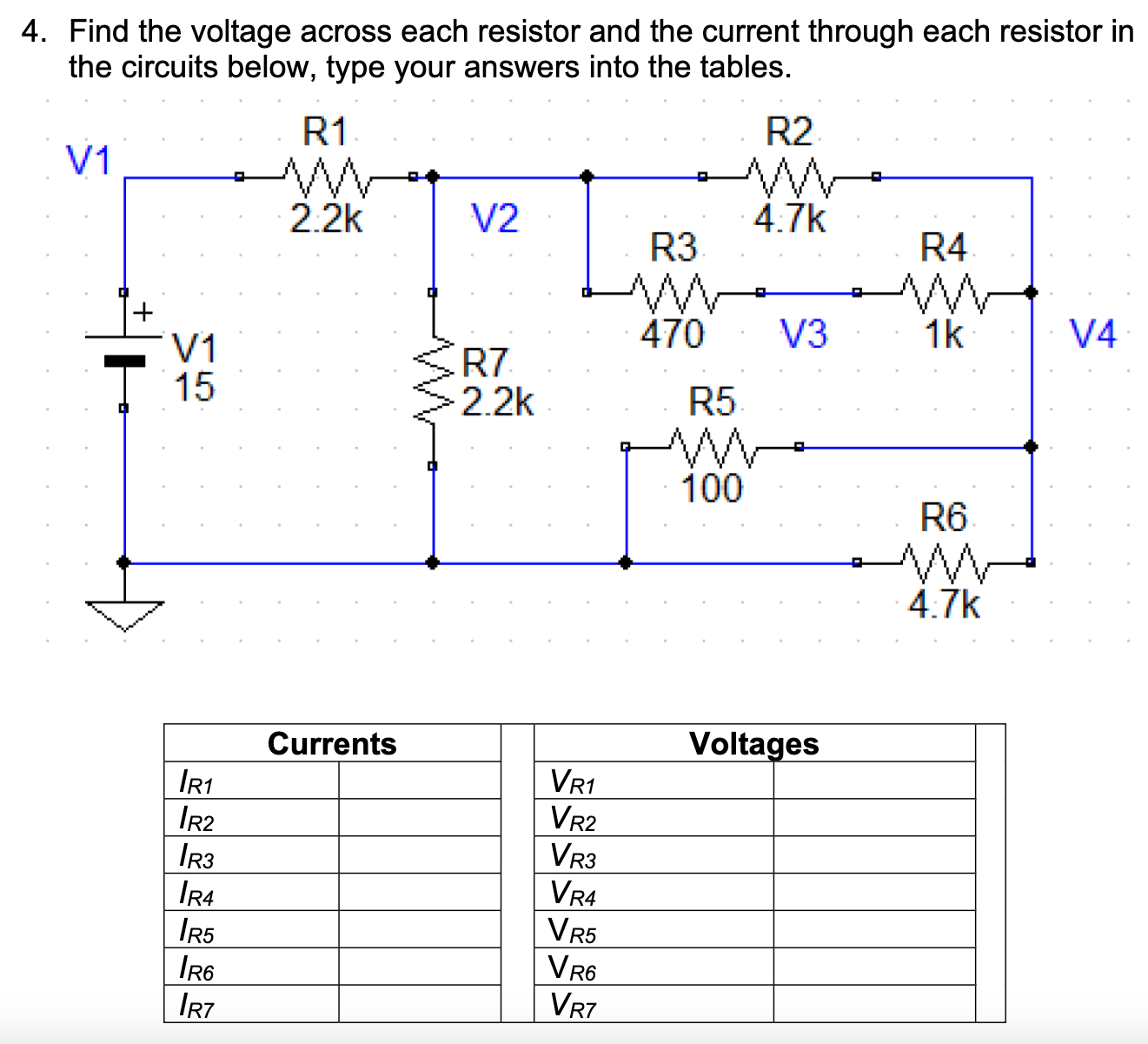 Solved 4. Find the voltage across each resistor and the | Chegg.com