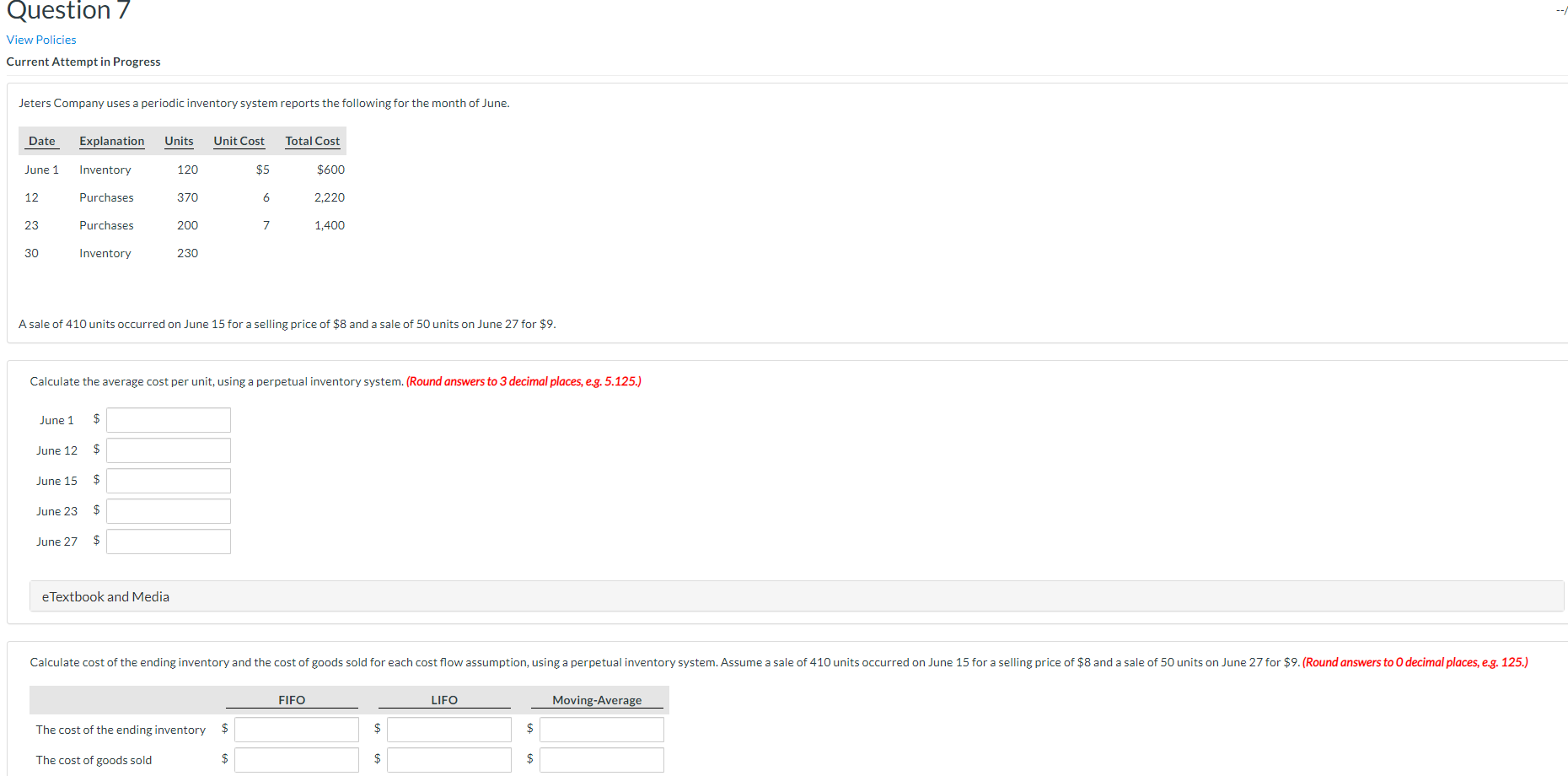 Solved Question 7 View Policies Current Attempt in Progress | Chegg.com