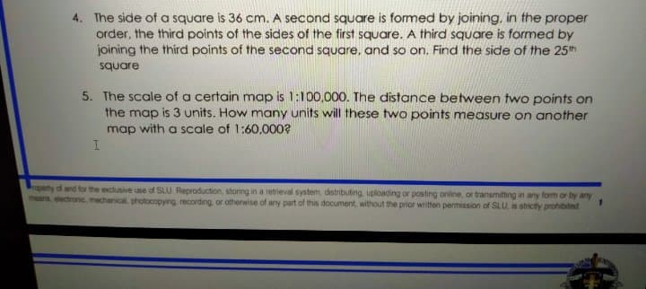 Solved 4. The side of a square is 36cm. A second square | Chegg.com