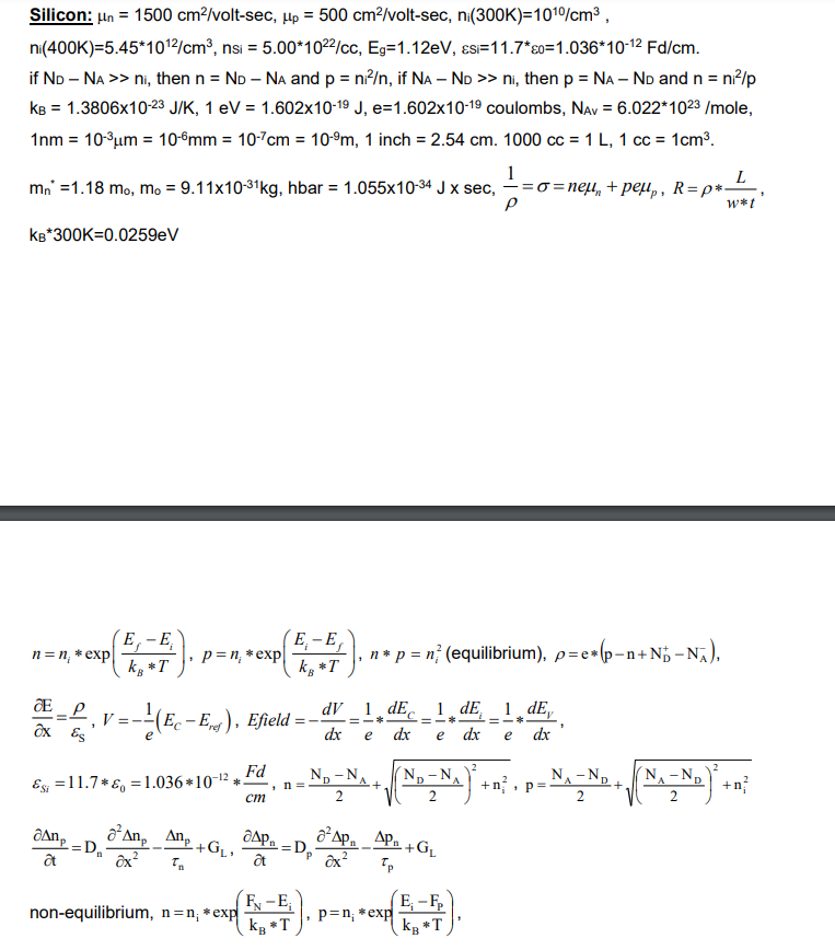 Solved Silicon: μn=1500 cm2/ volt-sec, μp=500 cm2/ volt-sec, | Chegg.com