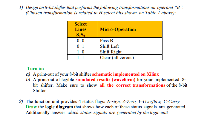 1) Design an 8-bit shifter that performs the | Chegg.com