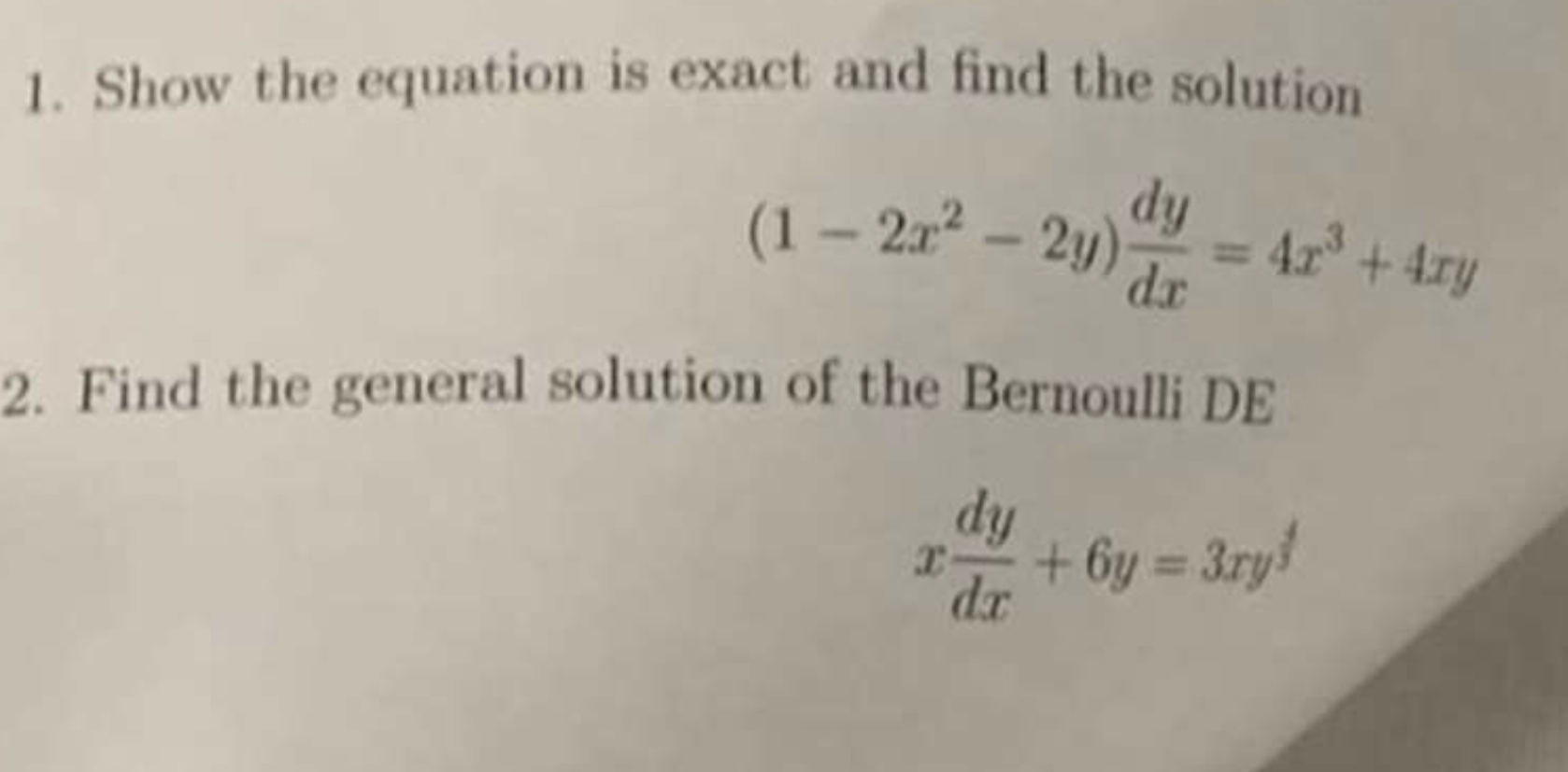 Solved 1. Show the equation is exact and find the solution | Chegg.com Solved 1. Show the equation is exact and find the solution | Chegg.com