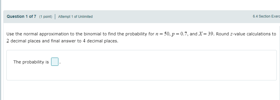 Solved Question 1 of 7 (1 point) | Attempi 1 of Unlimited | Chegg.com