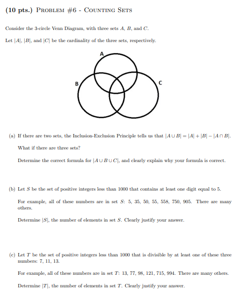 Solved Consider the 3-circle Venn Diagram, with three sets | Chegg.com