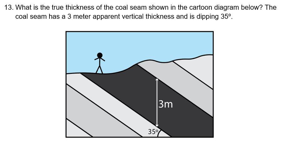 Solved 13. What is the true thickness of the coal seam shown | Chegg.com
