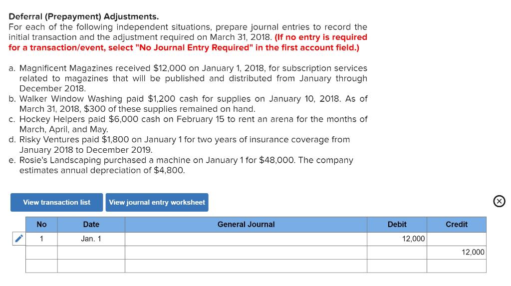 Solved Deferral (Prepayment) Adjustments. For each of the | Chegg.com