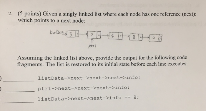 Solved (5 points) Given a singly linked list where each node | Chegg.com