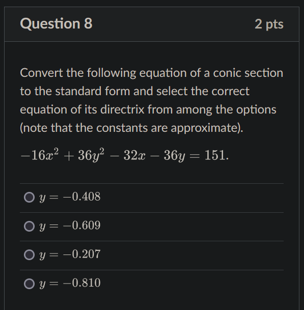 Solved Convert the following equation of a conic section to | Chegg.com