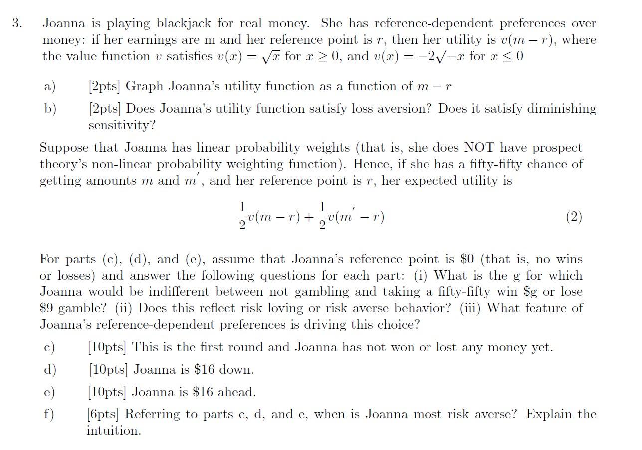 Solved Joanna is playing blackjack for real money. She has | Chegg.com
