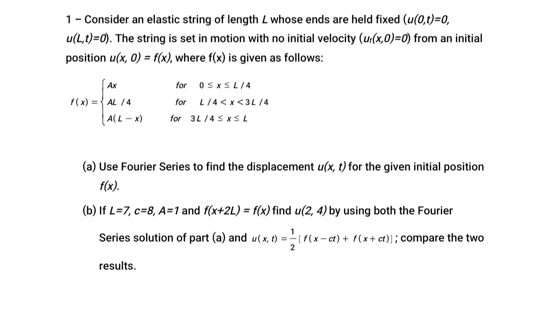Solved 1 - ﻿Consider an elastic string of length L ﻿whose | Chegg.com