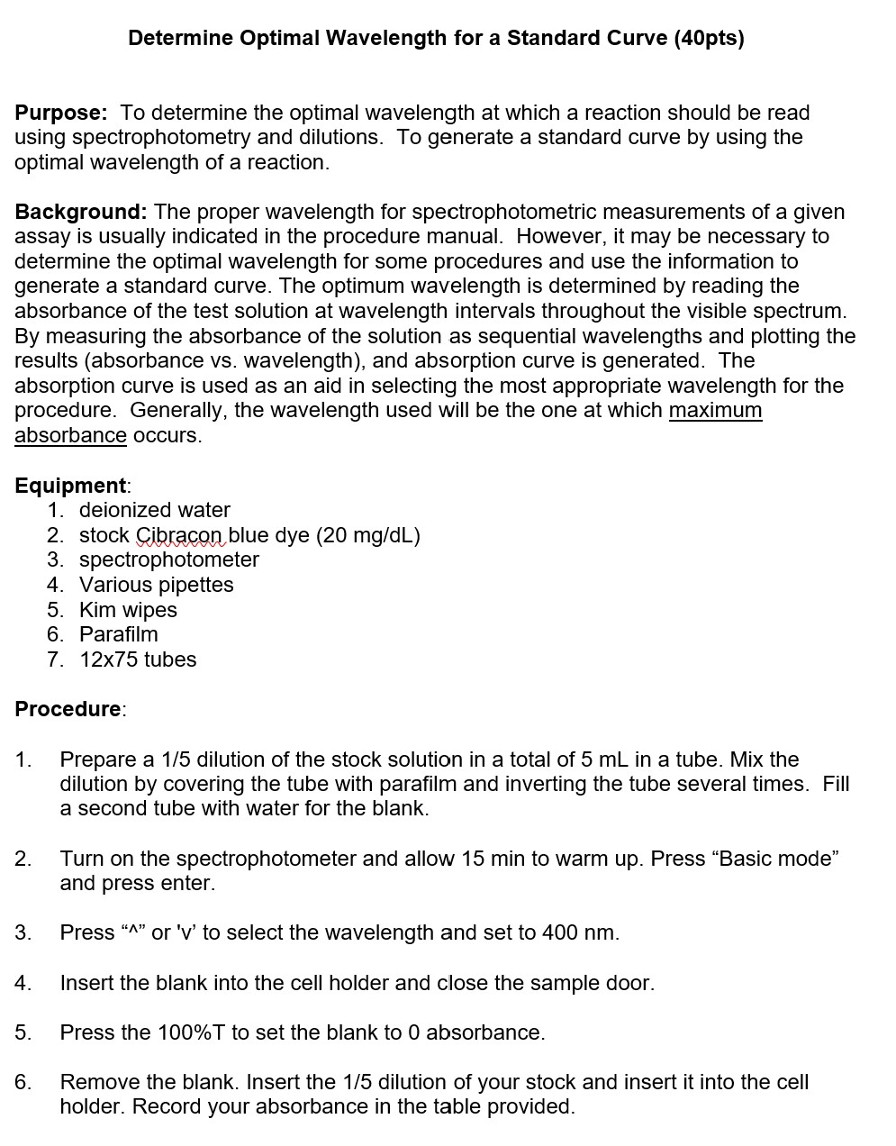 Solved Determine Optimal Wavelength for a Standard | Chegg.com