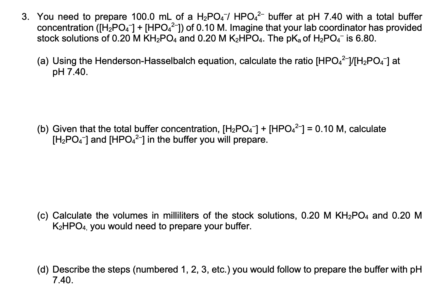 Solved You need to prepare 100.0 mL of a H2PO4−/HPO42− | Chegg.com