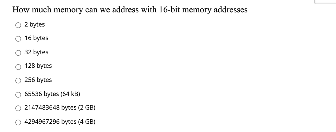 Solved How much memory can we address with 16-bit memory | Chegg.com