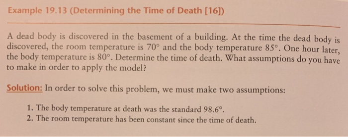 Solved In Example 19.13, time of death. How would the time | Chegg.com