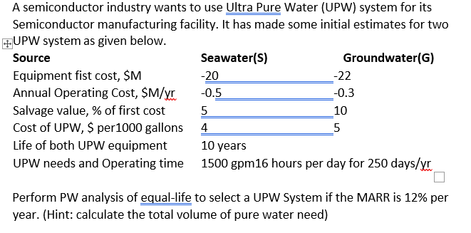 Solved A semiconductor industry wants to use Ultra Pure | Chegg.com
