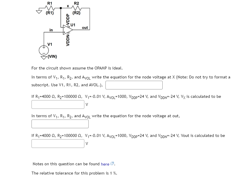 Solved 0 > {R1} VDDP out VDDN {VIN) For the circuit shown | Chegg.com