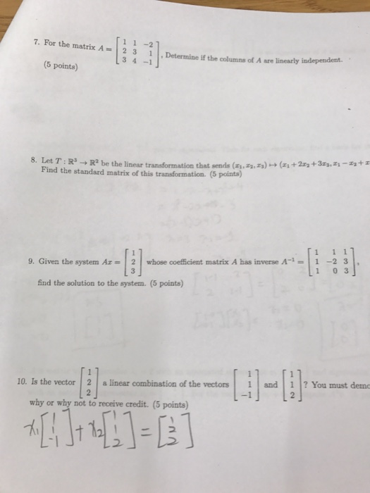 Solved 7. For the matrix A23 1Determine if the columns of A | Chegg.com
