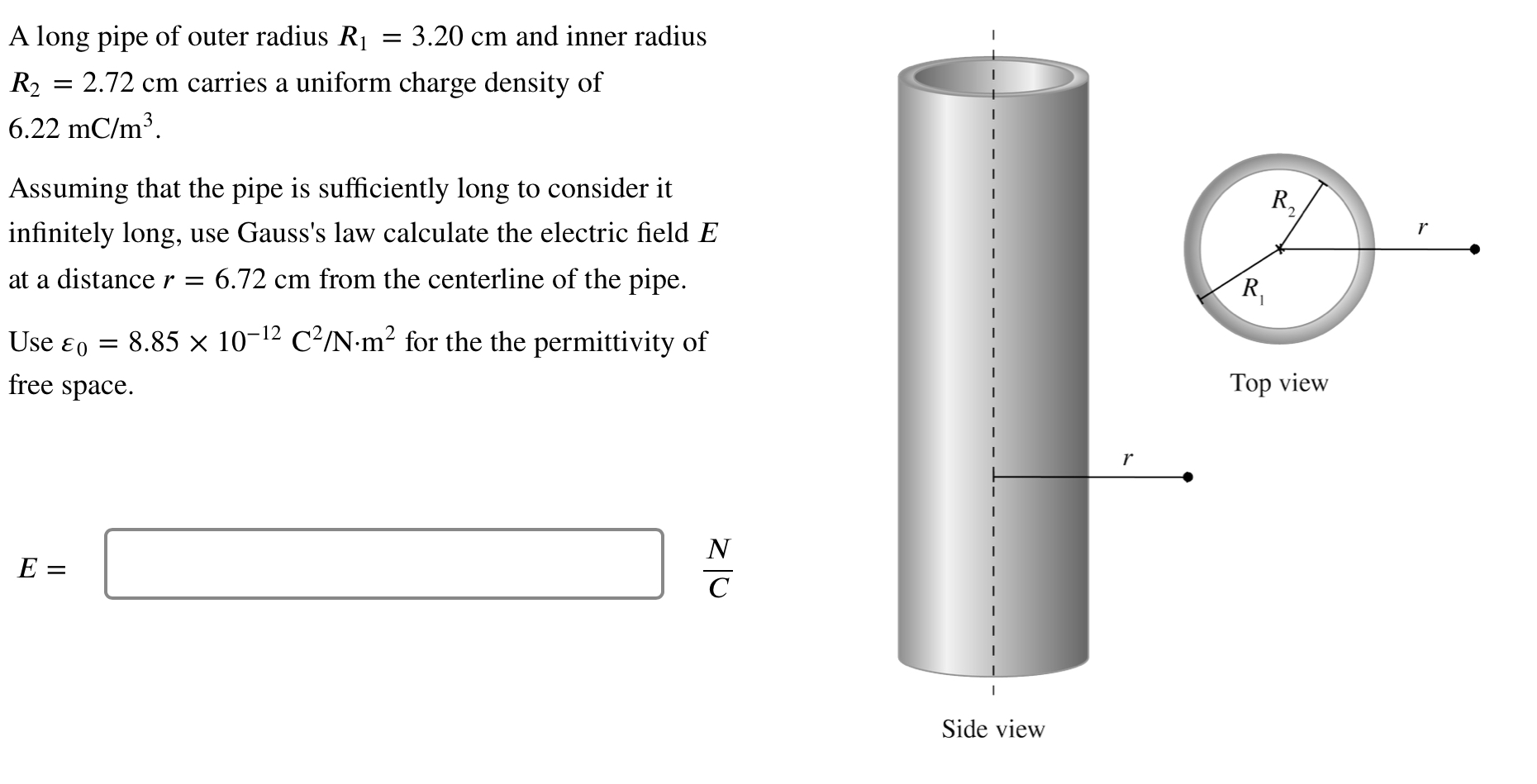Solved A long pipe of outer radius R1=3.20cm ﻿and inner | Chegg.com