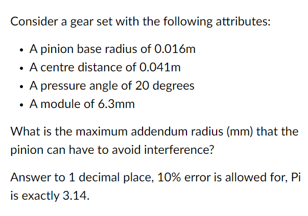 Consider a gear set with the following attributes: - | Chegg.com