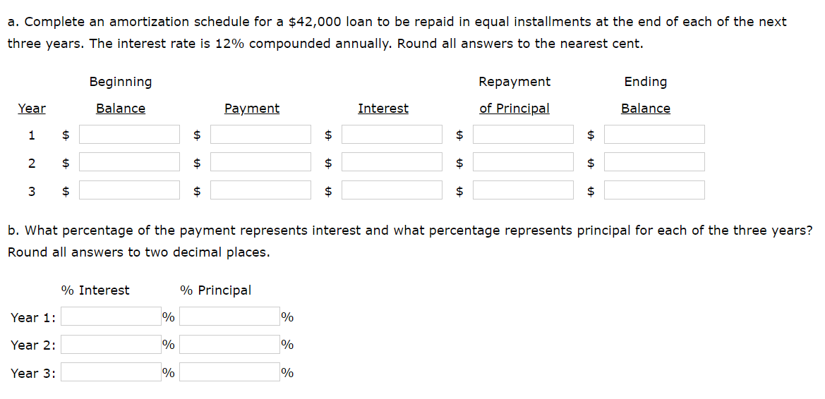 Solved Complete an amortization schedule for a $42,000 ﻿loan | Chegg.com
