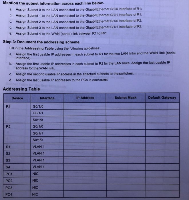 Solved Packet Tracer Subnetting Scenario Objectives Part