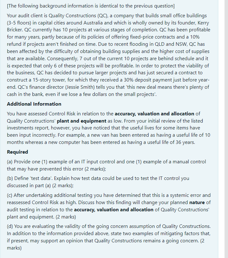 [The following background information is identical to | Chegg.com