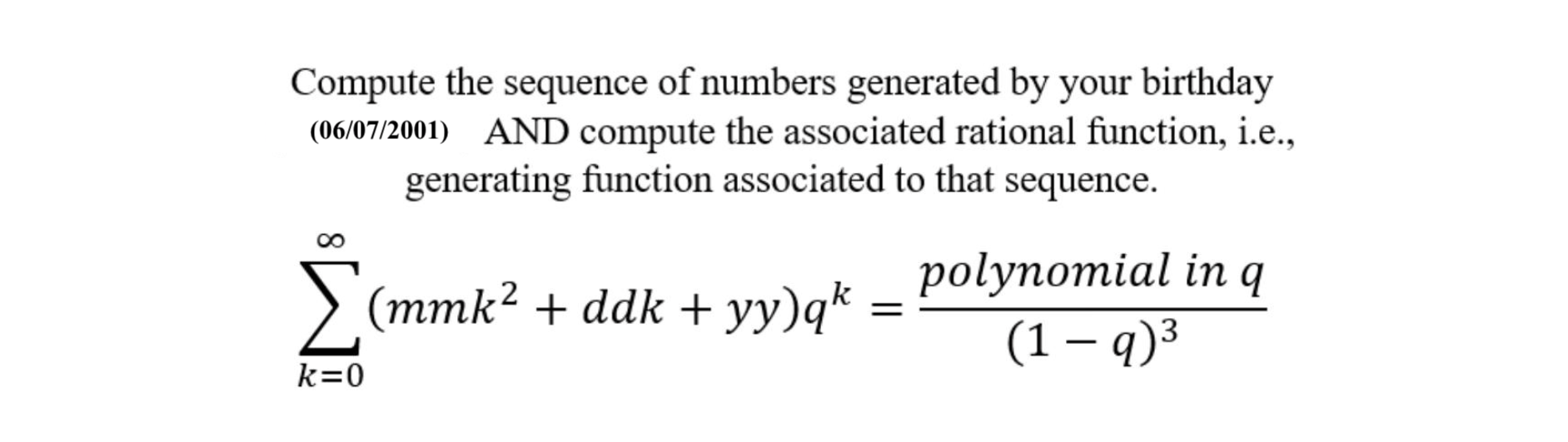 Solved Compute the sequence of numbers generated by your | Chegg.com