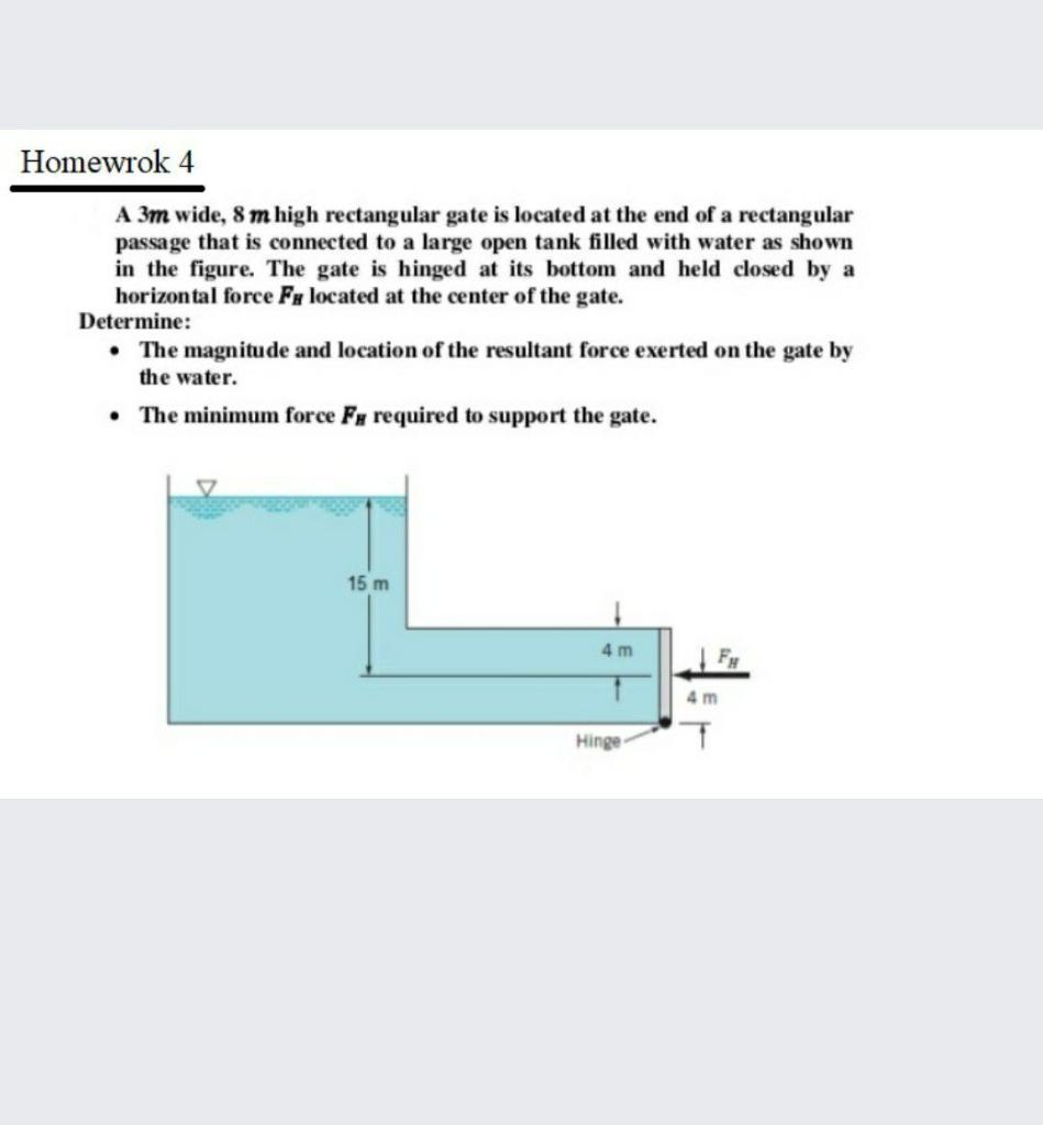 Solved Homewrok 4 A 3m wide, 8 m high rectangular gate is | Chegg.com