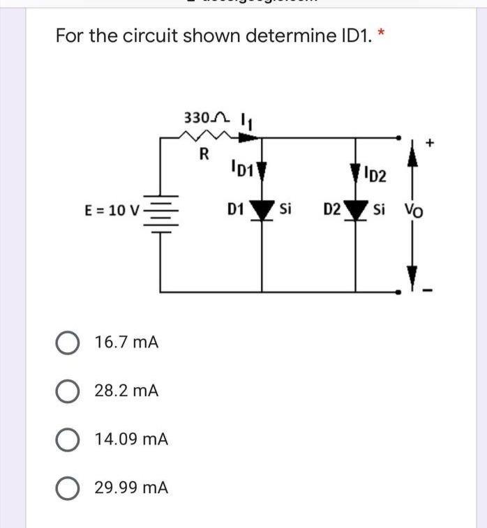 Solved For the circuit shown determine ID1. * 330.7 11 + R | Chegg.com