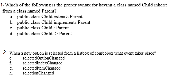 Solved 1- Which of the following is the proper syntax for | Chegg.com