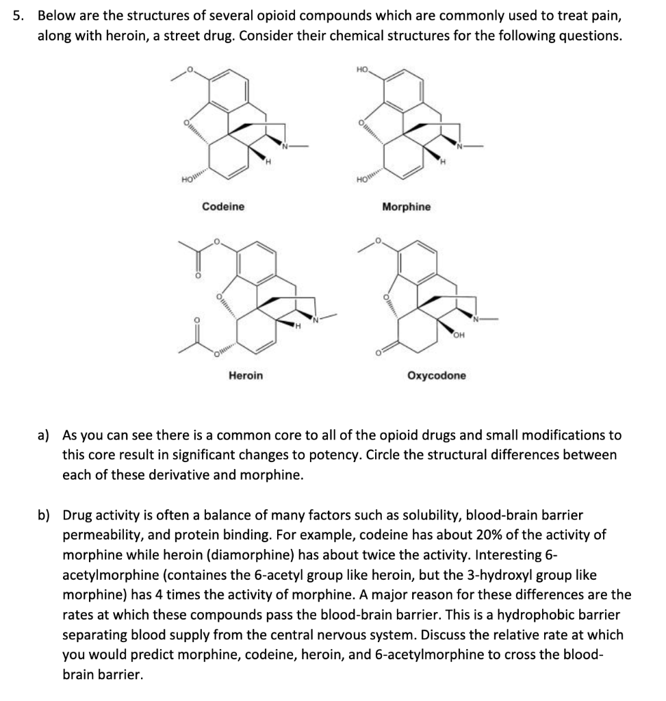 Solved Below are the structures of several opioid compounds | Chegg.com