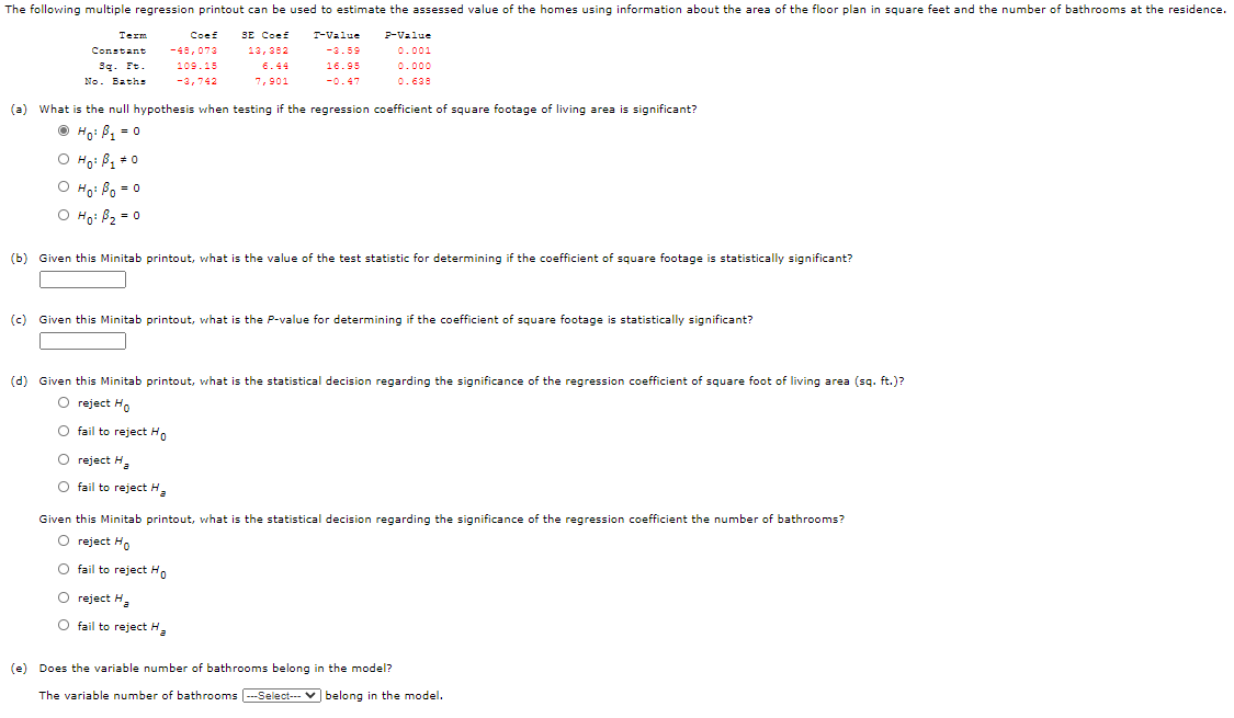 Solved The following multiple regression printout can be | Chegg.com