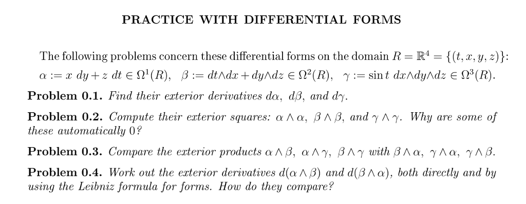 Solved PRACTICE WITH DIFFERENTIAL FORMS The following | Chegg.com