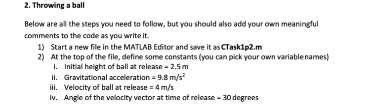 Solved 2. Throwing a ball Below are all the steps you need | Chegg.com