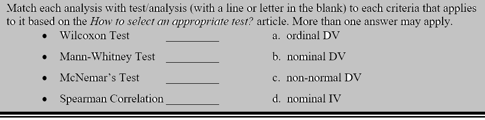 Solved Match each analysis with test/analysis (with a line | Chegg.com