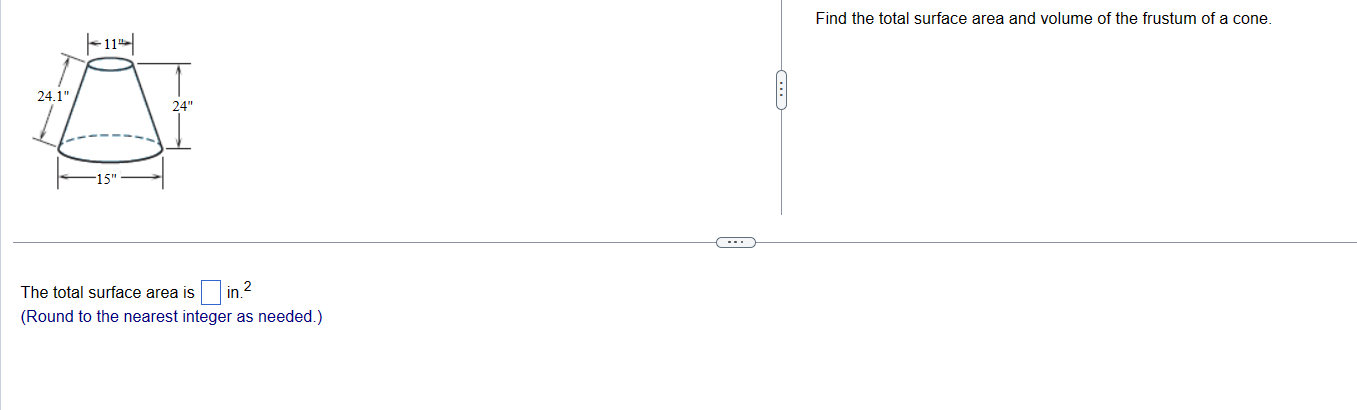 Solved Find the total surface area and volume of the frustum | Chegg.com