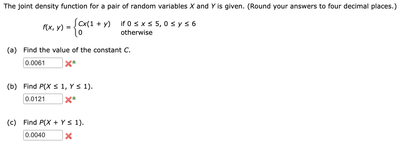 Solved The joint density function for a pair of random | Chegg.com