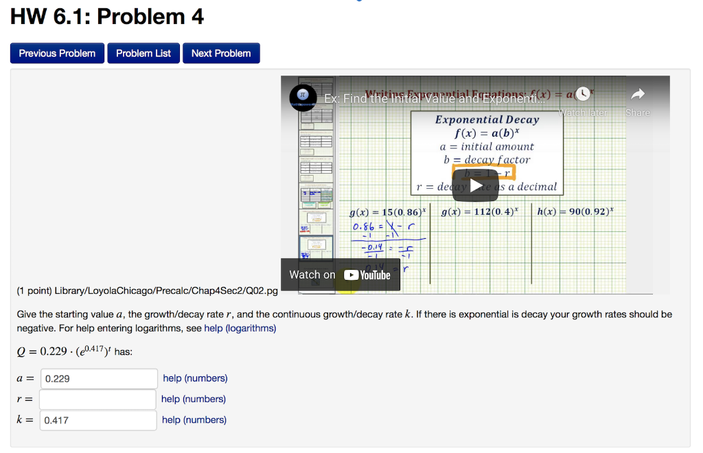 Solved Hw 61 Problem 4 Previous Problem Problem List Next 5457