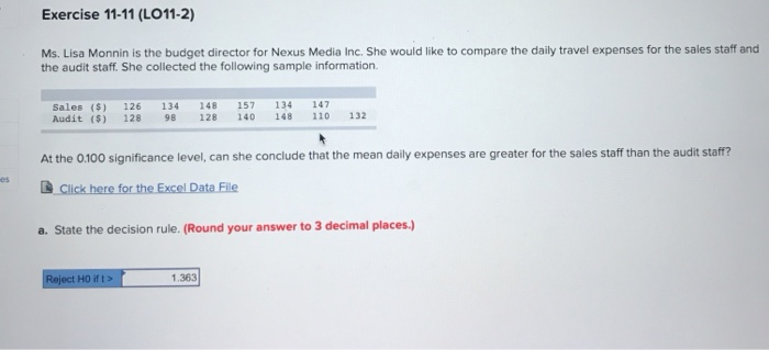 Solved Exercise 11-11 (LO11-2) Ms. Lisa Monnin is the budget | Chegg.com