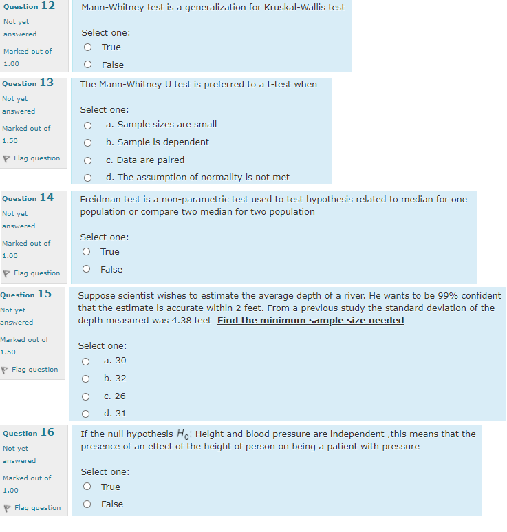 Solved Question 12 Mann-Whitney test is a generalization for | Chegg.com