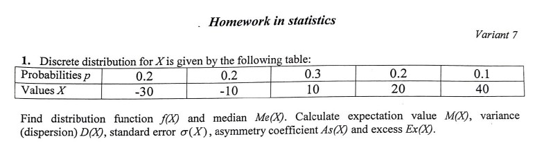 Solved Homework in statistics Variant 7 1. Discrete | Chegg.com