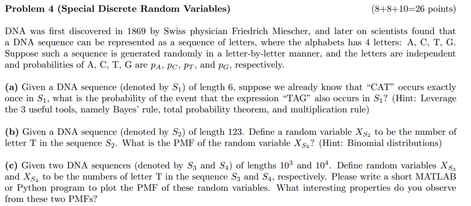 Solved Problem 4 (Special Discrete Random Variables) ﻿DNA | Chegg.com