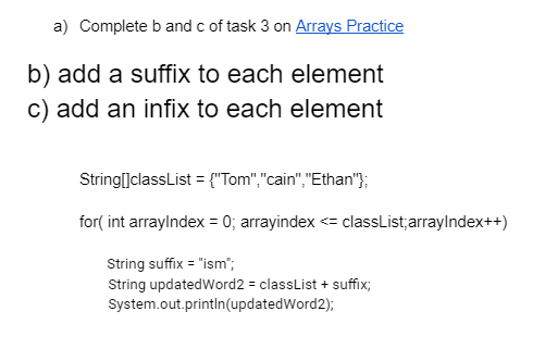 Solved a) Complete b and c of task 3 on Arrays Practice b) | Chegg.com